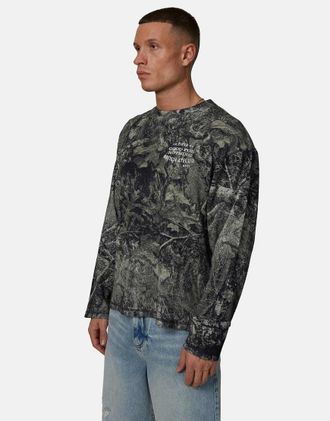 Good For Nothing T-shirt gaufr&eacute; &agrave; manches longues et imprim&eacute; camouflage - Kaki-Vert