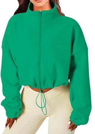 Generic Veste polaire confortable à capuche Sherpa pour femme avec fermeture éclair intégrale - Veste courte dhiver chaude à manches longues et col montant - 
