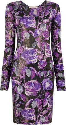 Roberto Cavalli Femme, Robes, Violet, Taille: 42 FR Robe Imprim&eacute;e Roses