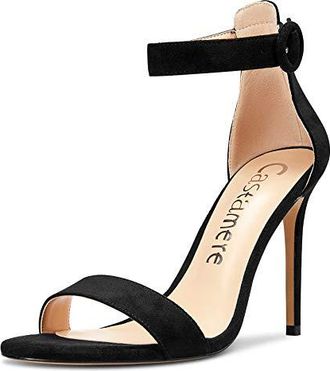 Castamere Escarpins Femme Bout Ouvert Sandales Bride Cheville Aiguille Talon 10CM Noir Su&egrave;de Chaussures EU 39