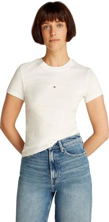 Tommy Jeans Damen T-Shirt Kurzarm Tonal Linear Tee Slim Fit, Weiß (Ecru), XXL
