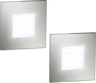 LEDs Com 2 pièces Lumière descalier LED/lampe murale encastrée FEX pour lintérieur et lextérieur, carrée, inox, 85 x 85mm, blanc froid