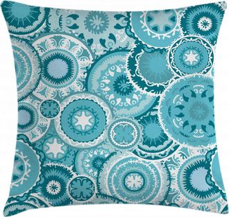 Abakuhaus Wasser Kissenbezug, Mandala Runde, Wasser und Schmutz resistent Waschbar Beidseitiger Druck mit Reißverschluß, 40 x 40 cm, Weiß Teal