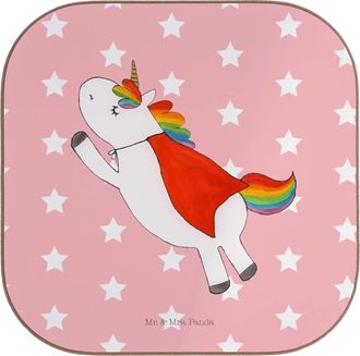 Mr. & Mrs. Panda Tassenuntersetzer Einhorn Super - Geschenk, Superheld, Tischuntersetzer, Untersetzer Gläser, Unicorn, für, Einhörner, Tischschoner, Coaster, Held, Fre