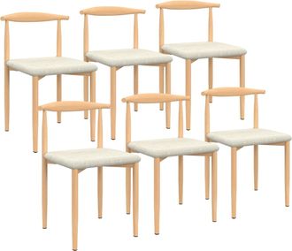 IDMarket Set mit 6 Esszimmerst&uuml;hlen NOE aus Holzimitat und Sitzfl&auml;chen aus beigem Stoff