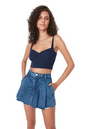 Trendyol Trendyol Damen Damen-Shorts Mit Niedriger Taille, Weites Bein Shorts, Blau, 38 EU