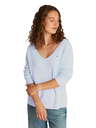 Tommy Hilfiger Damen CO Cardi Stitch V-NK LS WW0WW44452, Blue (Breezy Blue), XL