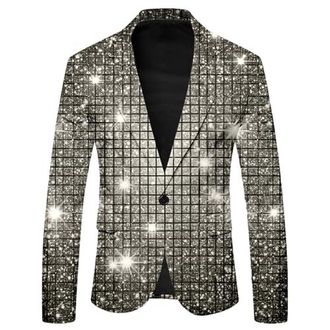 Generic Veste pour homme, aspect paillet&eacute;, impression 3D, ciel &eacute;toil&eacute;, rayures, blazer, carnaval, f&ecirc;te, veste slim fit un bouton, veste de costume pour carnav