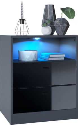 Vladon Kommode Pino V1, Made in Germany, Nachttisch mit 2 Schubladen & 1 offenem Fach, Anthrazit matt/Schwarz Hochglanz mit LED RGB (56 x 67,5 x 36 cm)