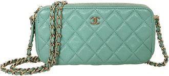 Chanel Hobo Bags - Chanel Double Zip Wallet on Chain turquoise caviar - Gr. unisize - in Gr&uuml;n - f&uuml;r Damen