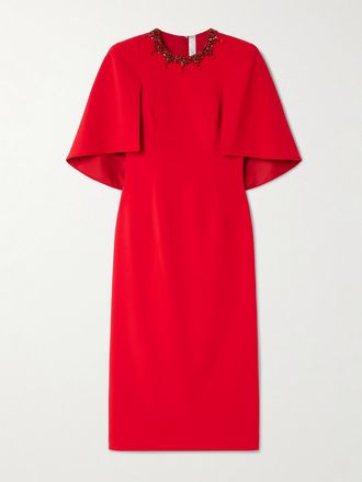 Jenny Packham Robe Midi Effet Cape En Crêpe À Cristaux Ursa - Rouge