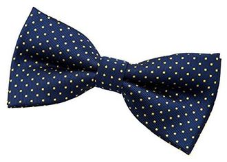 Retreez Noeud papillon tiss&eacute; pour homme - Motif petit point - 11,5 cm, Bleu marine &agrave; pois jaunes, taille unique