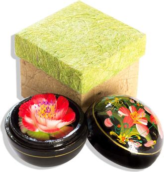 Lanna Seifenblume in Mangoholzbox, handgemacht, 8 x 8 x 8 cm, in Geschenkbox, 308 g (1er Pack)