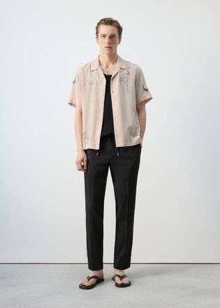 Mango Pantalon slim fit lin cordon noir - Homme - 38 - MANGO MAN