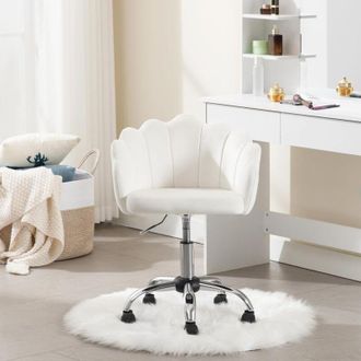 Woltu Woltu - Chaise Bureau en Velours + M&eacute;tal, Chaise Coiffeuse, Fauteuil Coquillage, Chaise de Bureau, Hauteur R&eacute;glable, Cr&egrave;me Blanc