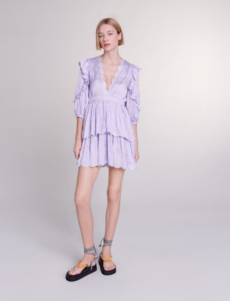 Maje Robe Courte Satin&eacute;e Brod&eacute;e - Violet - Taille 40 - Maje