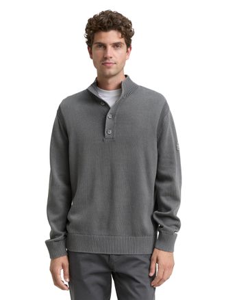 Tom Tailor Herren 1048025 Troyer Strickpullover im Washed-Look aus Baumwolle, 38326-Classic Dark Grey, XL