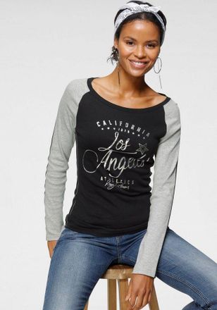 Kangaroos Longsleeve Langarm, sehr figurbetonte Passform, mit gl&auml;nzendem Metallic-Druck