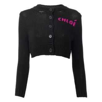 Chlo&eacute; Femme, Pulls, Noir, Taille: 38 FR Cardigan Court Ajust&eacute; &agrave; Col Rond