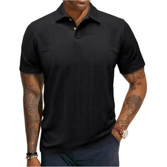 Generic Polo &agrave; manches courtes pour homme - V&ecirc;tements de sport - Col boutonn&eacute; - Coupe droite - Pour le travail, Noir, XXL