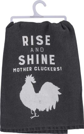 Primitives By Kathy Black White Cotton Geschirrtuch, Baumwolle, Rise and Shine Mother Cluckers, 28 x 28