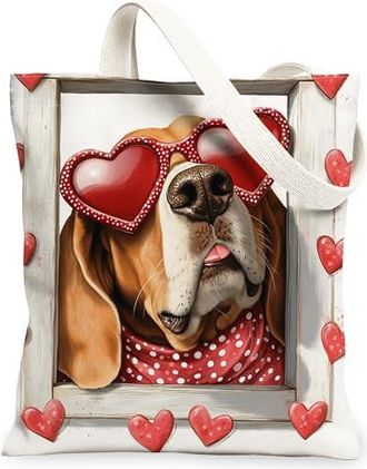 Generic Sac fourre-tout en toile motif chien Bloodhound pour faire du shopping 33 x 38,1 cm, sac &agrave; bandouli&egrave;re r&eacute;utilisable pour la Saint-Valentin, sac d&eacute;pice
