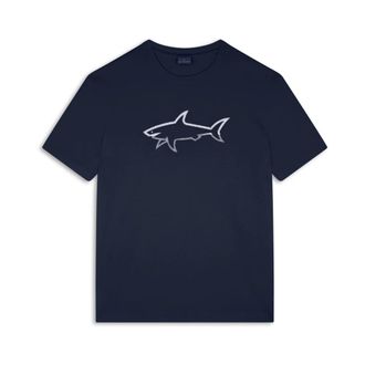 Paul & Shark Homme, Tops, Bleu, Taille: L T-shirt en coton avec imprim&eacute; requin r&eacute;fl&eacute;chissant