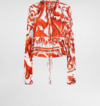 Dolce & Gabbana Top Aus Organzine Mit Majolika-print - Frau Blusen Und Tops Multicolor 38