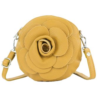 modamoda.de T225 Damen Leder Umh&auml;ngetasche Abendtasche Clutch Bl&uuml;te Klein handmade in Italy, Farbe:Senfgelb