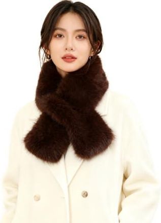 Lina & Lily &Eacute;charpe Col Femme Hiver avec Fente en Fausse Fourrure Poils Longs (Marron Fonc&eacute;)