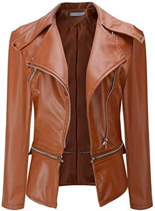 Onsoyours Veste Cuir Femme Fermeture Éclair Manteau à Capuche Court Veste Jacket Chaud Casual Manches Longues Blousons Sweat-Shirt Automne Hiver Marron 42