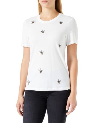 Only Damen Onlkita Reg S/S Top Box Cs JRS, Cloud Dancer/Print:Bees, XS