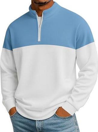 Generic Sweat patchwork pour homme avec demi-fermeture &eacute;clair - Manches longues - Col montant - Grande taille - Doux et respirant - Costume de sport pour la c