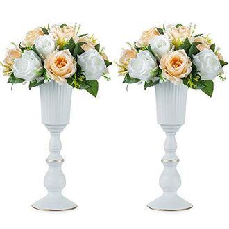 Nuptio Pi&egrave;ce Ma&icirc;tresse D&eacute;corative de Table Blanche Vase &agrave; Fleur M&eacute;tal de 2 Pi&egrave;ces, Vase de Centre Table Mariage pour la D&eacute;coration Danniversaire de Partie, A