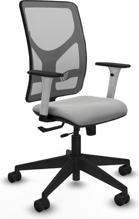 Piqueras y Crespo Schreibtischstuhl grau mit wei&szlig;en und schwarzen Armlehnen, h&ouml;henverstellbare Lendenwirbelst&uuml;tze, ausgestattet mit Syncro/Traslack und Schneideschaum. 