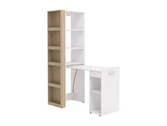 Vente-Unique Bureau biblioth&eacute;que modulable - 10 niches - Coloris : Naturel et Blanc - TUPELIO - avec Rangement