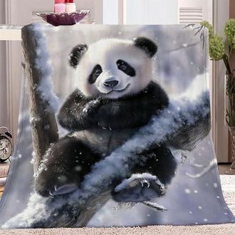Generic Couverture Polaire Panda Mignon De Flocons De Neige Imprimé Blanc Impression Douce Moelleuse Flanelle Lit Jeté 130 x 150 cm Canapé Convient Adultes et