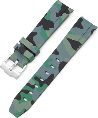 Generic QTYQWC Gebogenes Ende 20mm Nature Fluor Gummi -Uhrenband Ersetzen Sie Neue grüne Submariner Explorer 2 Rollenwächter