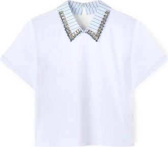 Motivi Femme, Tops, Blanc, Taille: 36 FR T-shirt avec col brod&eacute; de pierres
