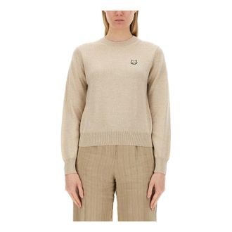 Maison Kitsun&eacute; Bold Fox Head Patch Regular Jumper - - Knitwear - Damen - Beige - L