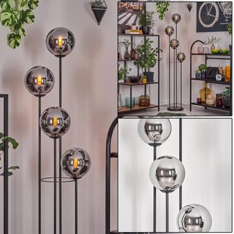 HOFSTEIN Stehleuchte Gastor, Stehlampe aus Metall/Glas in Schwarz/Chrom-/Rauchfarben, Leuchte im Retro/Vintage-Design (&Oslash; 15 cm), Fu&szlig;schalter, 148,5 cm, E14, Wo