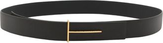 Tom Ford G&uuml;rtel - Sleek Black Leather Belt With Gold-Tone Buckle - Gr. 90 - in Schwarz - f&uuml;r Damen