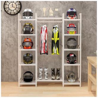 Generic Grand support de casque de moto sur pied, support de rangement 3 en 1, &eacute;tag&egrave;re de rangement pour accessoires, veste, gants et bottes