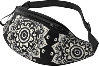 Generic Mode G&uuml;rteltasche Bohemian Black Print Bauchtasche G&uuml;rteltasche H&uuml;fttasche F&uuml;r Damen Reisen Outdoor 14X35Cm