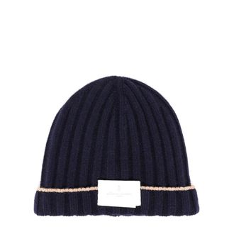 Brunello Cucinelli Luxuri&ouml;ser Cashmere-Rippstrick-Hut - - Accessories - Herren - Blau - XL