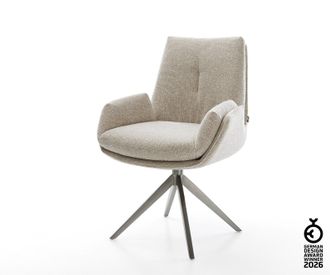 DELIFE Drehstuhl Clea-Flex Webstoff Soft Beige Kreuzgestell breit Graphit 360&deg; drehbar Wippfunktion, Esszimmerst&uuml;hle