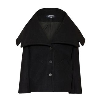 Jacquemus Femme, Vestes, Noir, Taille: 44 FR Veste en Laine Noire avec Col Drap&eacute;