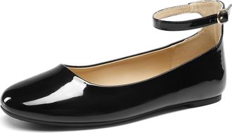 Dream Pairs Damen Ballerinas aus Veganem Leder mit Rundspitz & Retro-Design, Bequeme Flache Schuhe mit atmungsaktivem Material,Size 40.5,Schwarz-Pat,DWUMFA2510