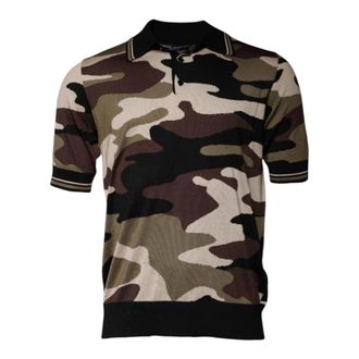 Dolce & Gabbana Camouflage Seiden Polo Shirt Kurzarm - - Knitwear - Herren - Mehrfarbig - S