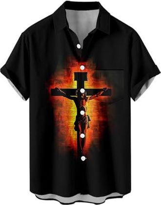 Generic Chemise hawa&iuml;enne &agrave; manches courtes pour homme - Chemise amusante boutonn&eacute;e - Flamant rose hawa&iuml;en - Palmier hawa&iuml;en - Chemises de croisi&egrave;re d&eacute;t&eacute; d&eacute;co